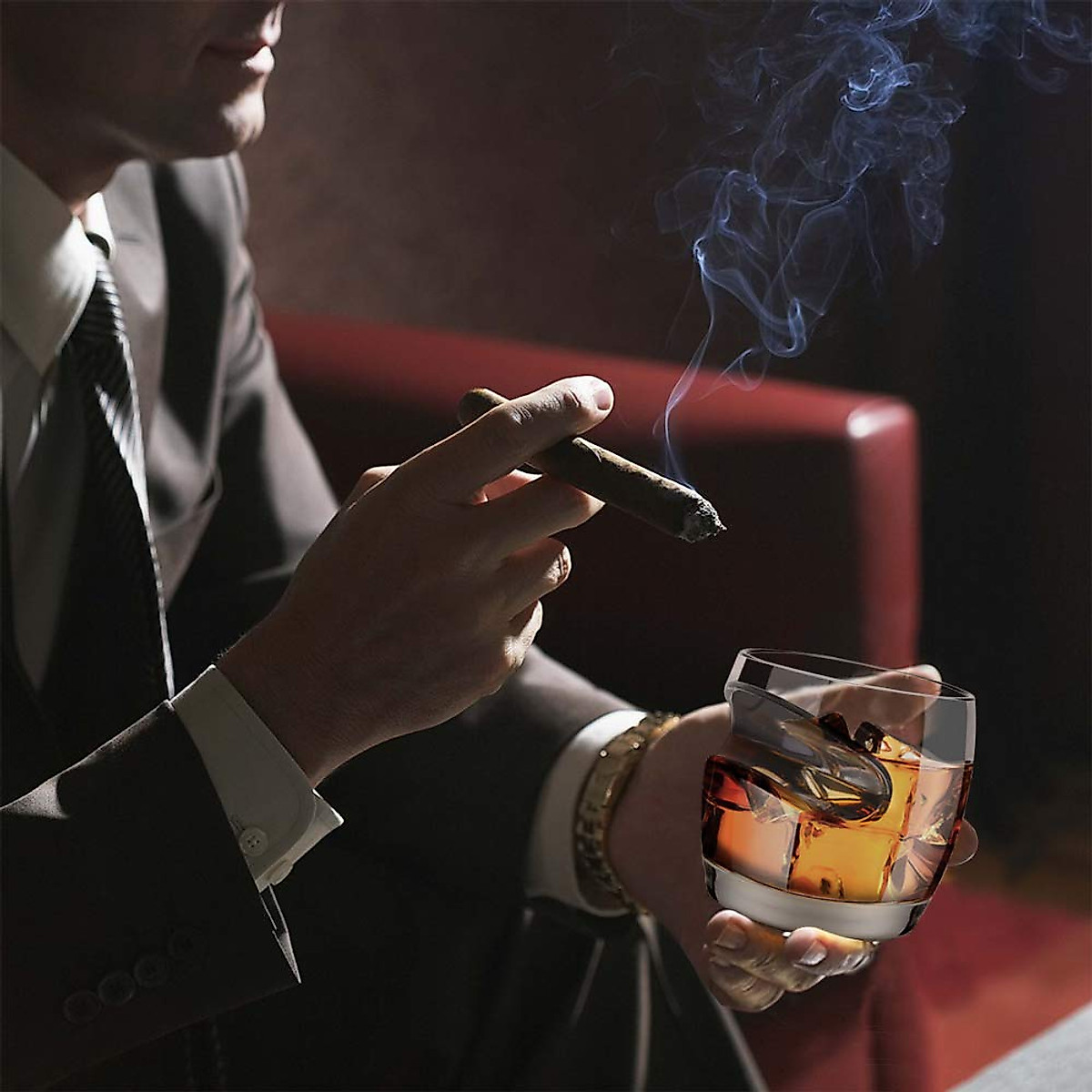 Kollea Old Fashioned Whiskey Cigar Glass, Whiskey Glass 15 Oz with Rest Holder, Gifts for Men Who Have Everything, Elegant Gift Box for Birthday, Father's Day, Christmas, New Year, Thanksgiving