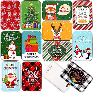Moxweyeni 12 Pcs Colorful Christmas Card Tin Holder Boxes Christmas Tins Gift Card Holder Stylish Holiday Tin Boxes with Lids for Christmas Gift Cards Party Favors,4.9 x 3.3 x 0.7 Inches (Cute)