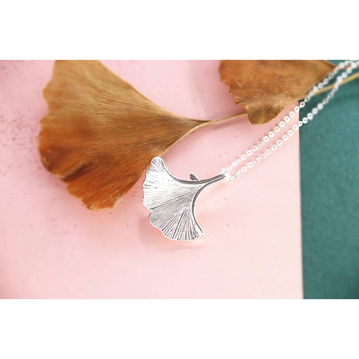 Helen de Lete 3D Ginkgo Leaf Sterling Silver Choker Necklace-silver