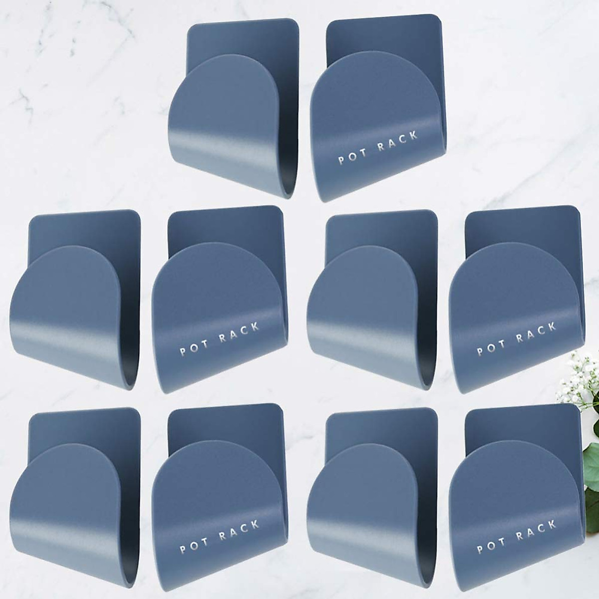 jojofuny Pot Lid Holder Wall Mount, 5 Pair ABS Self Adhesive Pot Lid Storage Rack Pot Lid Organizers Rest Shelf, Seamless Stickers Cabinet Door Pot Hangers- Blue