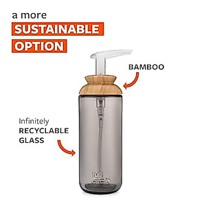 Full Circle Soap Opera Recycled Glass Gel Soap & Lotion Dispenser, Bamboo Lid, 12-Ounce, Gray Tinted