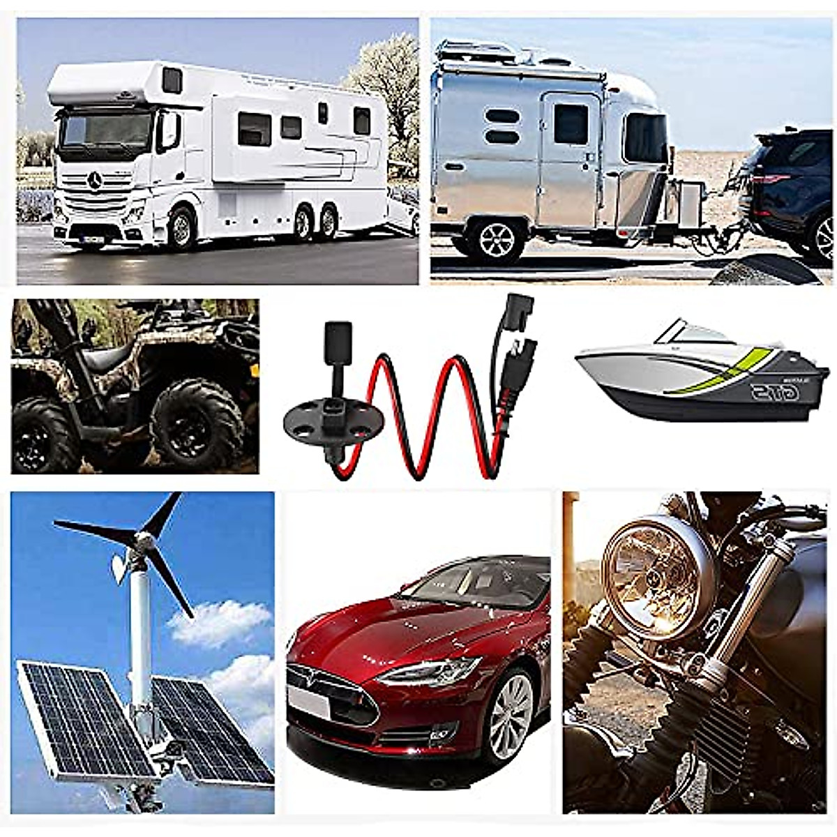 Halokny SAE Power Socket Sidewall Port, 12AWG SAE Solar Quick Connect Panel Flush Mount Plug Cable, Weatherproof SAE Extension Cable, with 4 Screws, for Automobile and Solar Panel (1Ft / 30CM)