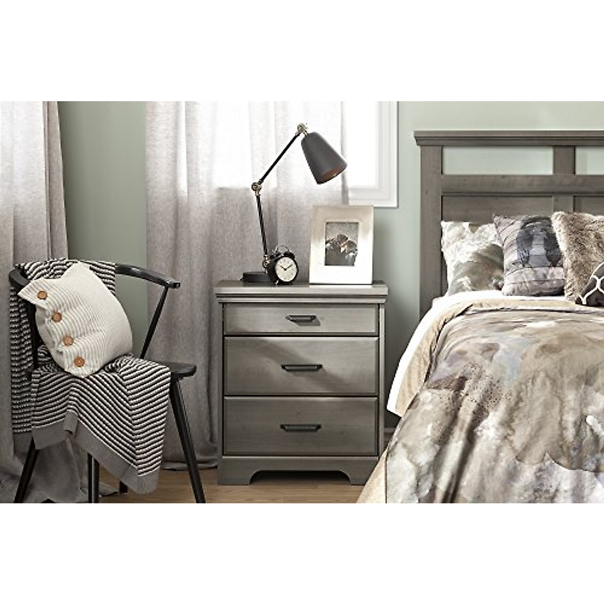 South Shore Versa Nightstand with 2 Drawers and Charging Station, Gray Maple, 16.38 in x 23 in x 27.75 in