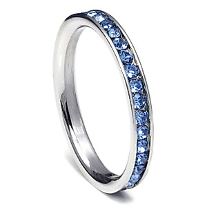 Metal Factory 316L Stainless Steel Coral Reef Blue Cubic Zirconia CZ Eternity Wedding 3MM Band Ring Sz 6