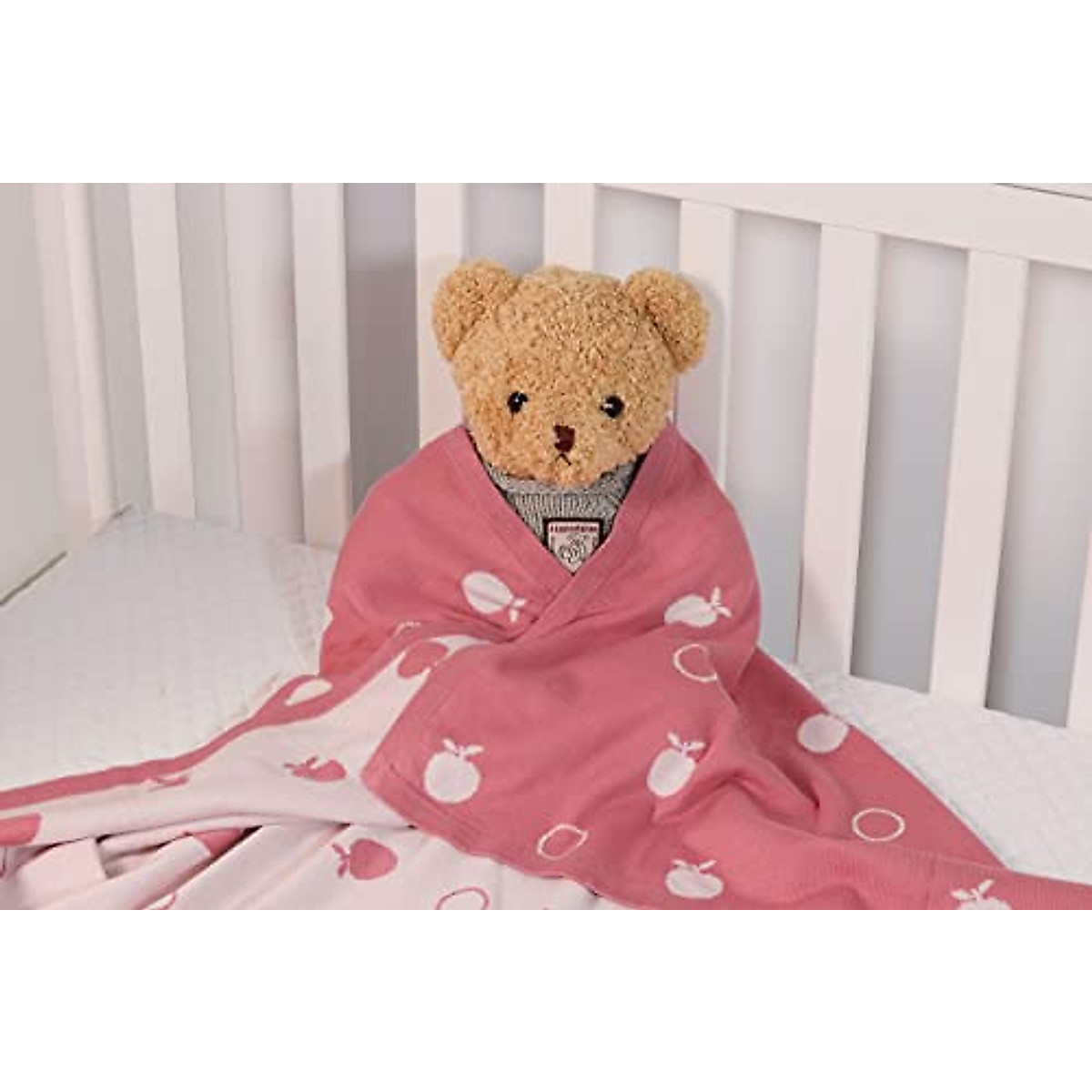 Gabby Loop - Baby Receiving Blanket for Boys Girls, Infant Swaddle Newborn Essential Soft Warm 100% Muslin Cotton, 30 x 40 inches, Pink Apple