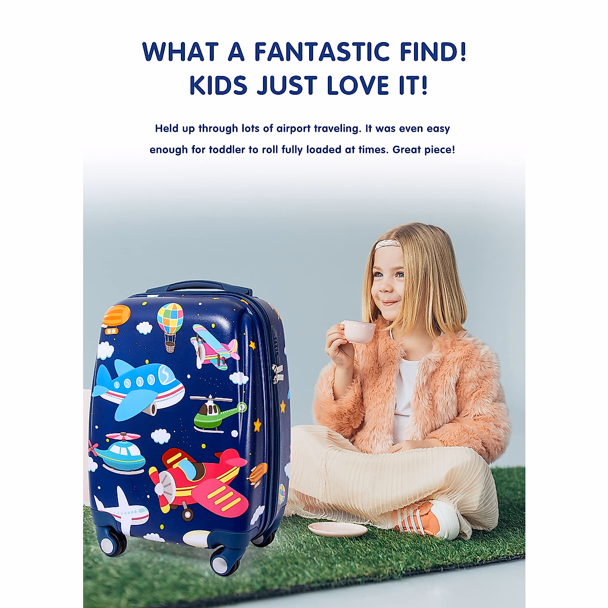 GURHODVO Kids Carry On Luggage for Boy's, Girl's Children Rolling Suitcase with 4 Spinner Wheels Hardshell Case for Toddler to Travel (airplane)