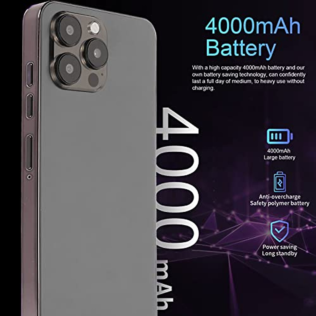 Zunate I14 Pro Max 4G Unlocked Smartphone, 6.7 Inch Large Screen, 4GB RAM 128GB ROM, Facial Unlocking Mobile Phone for Android 11, Dual 2 MP 8 MP Camera, Dual SIM Slot