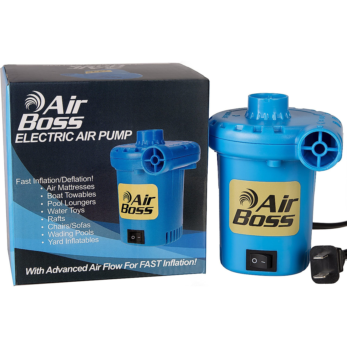 AIR PUMP for INFLATABLES - Fast Fill 1000 LPM Inflator Deflator, Portable Electric Air Pump with 3 Attach Nozzles - Inflatable Lake Floats, Pool Rafts, Toys, Air Mattress Bed, Blow Up Couch, Sofa