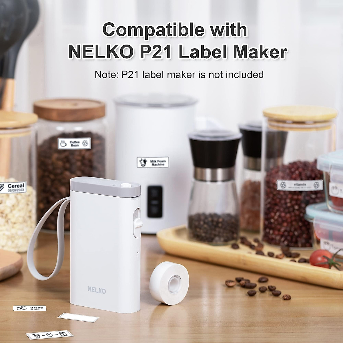 Nelko Genuine P21 Label Maker Tape, 14x40mm (0.55"x1.57"), Standard Laminated Thermal Label Tape Replacement, for Home Office, 180 Labels/Roll, White