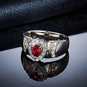 Unique Vintage Genuine Ruby Gemstone for Women 14K White and Yellow Gold Natural Diamond Engagement Wedding Promise Ring