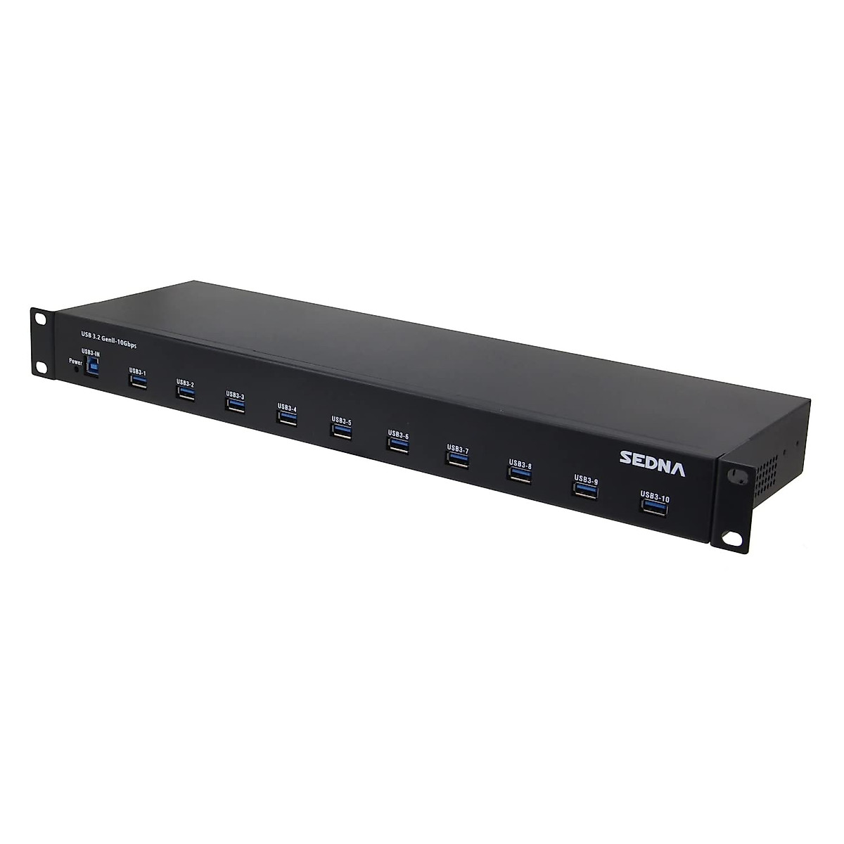 SEDNA - 19 Inch 1U Rack Mount 10 Port USB 3.2 Gen II Hub (10Gbps) with 5V 10A AC/DC Adapter
