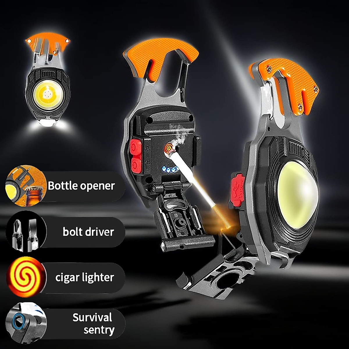 WEVYHFS Pocket Flashlight Keychain, COB & LED Work Light, Rechargeable & Bright Mini Magnet Bottle Opener Bolt Driver Survival Sentry, 3 Color Beams & Magnetic(1 Pack)