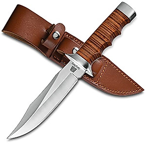 ZhengSheng 5.8 inches Fixed Blade Hunting Knife Genuine Leather Handle Bowie Knife with Leather Sheath Straight Edge Knife for Camping, Hiking, Survival
