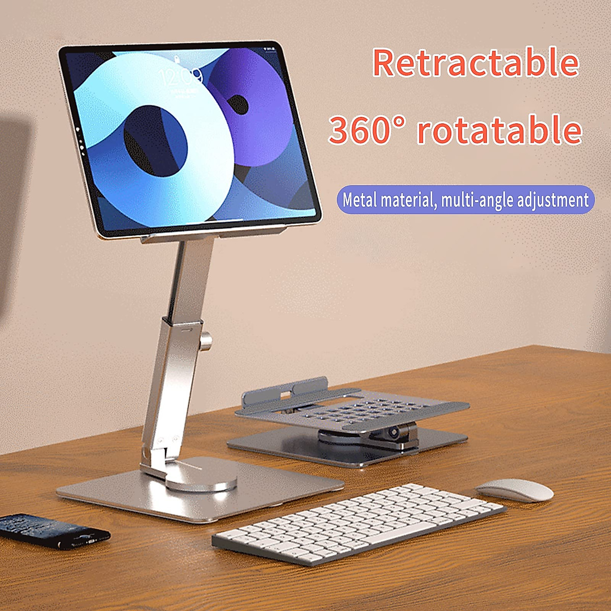 GuaziV Aluminum Tablet Stand, 360°Rotating Base Folding iPad Desk Stand, Adjustable Tablet Stand for iPad Air 4/Mini, iPad 10.2/9.7, Kindle, E-Reader, Fire and 4.7"-13.5" Cell Phone & Tablets