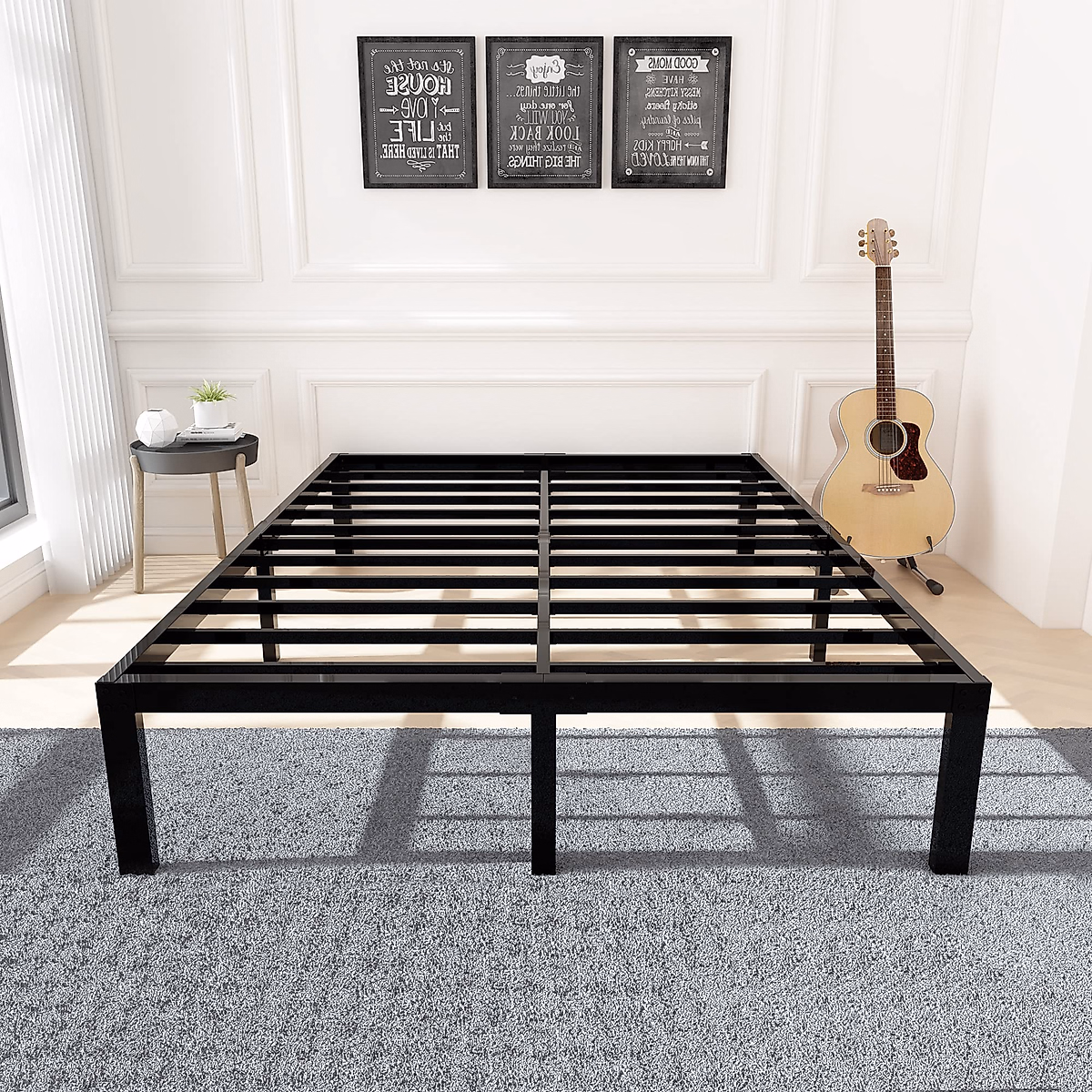 45MinST 3600lbs Heavy Duty Bed Frame,14 Inch Sturdy Steel Slat Mattress Foundation, Metal Reinforced Platform Box Spring Replacement, Easy Assembly with Quick Lock, King