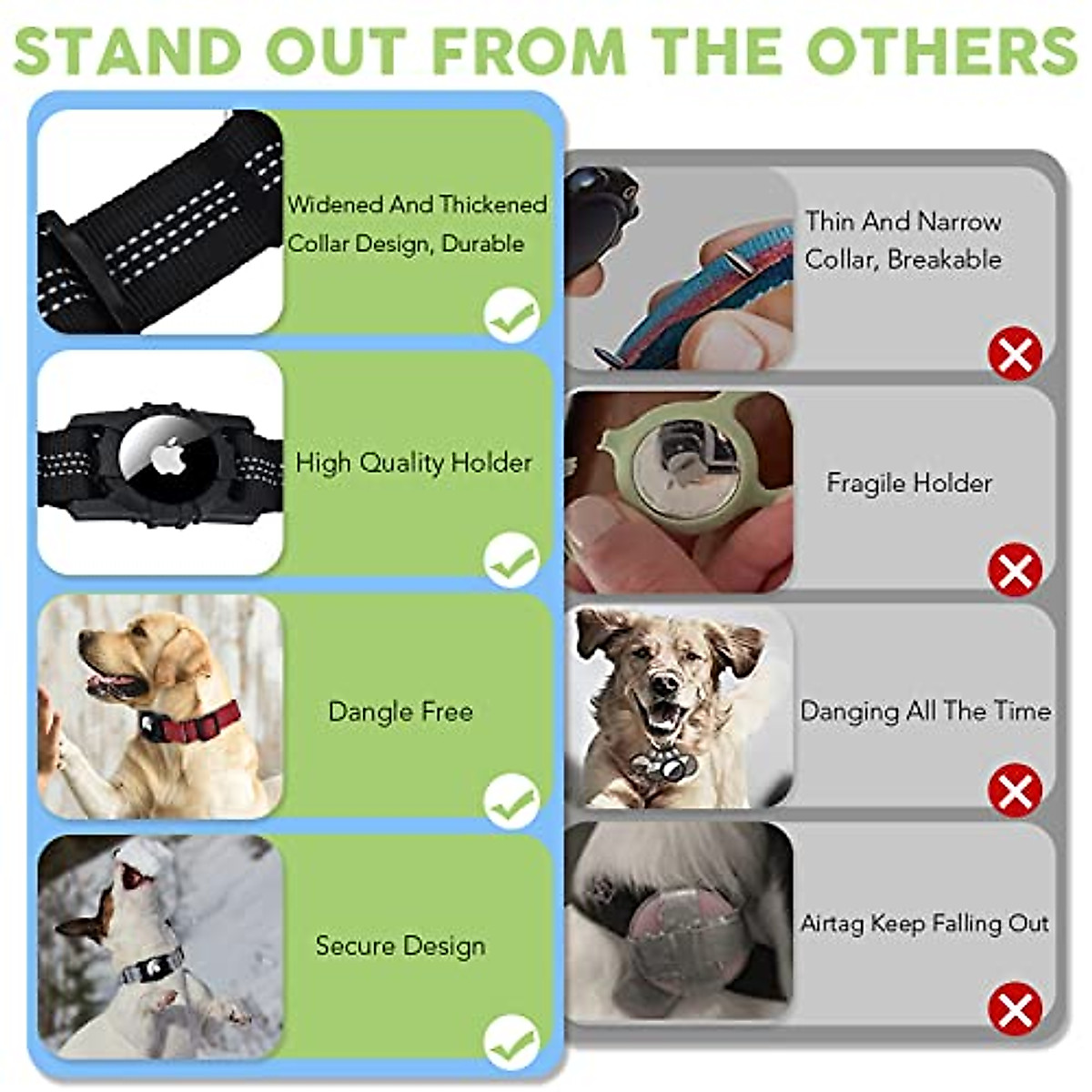 CYFIBYNO 3 Pack AirTag Dog Collar, Reflective Apple Air Tag Dog Collar, Dog Collar with AirTag Holder Adjustable Nylon Air Tag Accessories Pet Collar for Small Medium Large Dogs (Small (12.5"-14"))