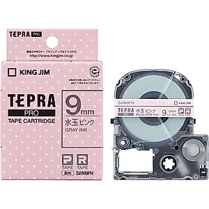Kingjim SWM9PH Tepra PRO Tape Cartridge, Patterned Label, 0.3 inches (9 mm), Polka Dot, Pink/Gray Letters, Length 3.9 ft (8 m)