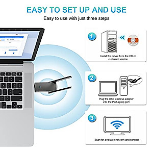 1300Mbps USB WiFi Adapter for Desktop PC - USB 3.0 WiFi Dongle with Antenna, 2.4GHz & 5GHz Dual Band WiFi Card, WiFi Adapter Compatible with Windows 11/10/8.1/8/7, Mac OS 10.9-10.15