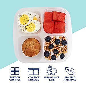 EasyLunchboxes® - Bento Snack Boxes - Reusable 4-Compartment Food Containers for School, Work and Travel, Set of 10, (Classic)