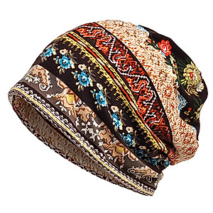 Qunson 2 Pack Women's Printed Baggy Slouchy Beanie Chemo Hat Cap