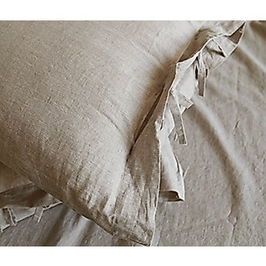 meadow park 100% Stone Washed Linen Duvet Cover Set 3 Pieces, Queen 90 inches x 92 inches, Pillow Shams 20 inches x 26 inches, Ties Closure Style, Corner Ties, Super Soft, Solid Natural Linen Color