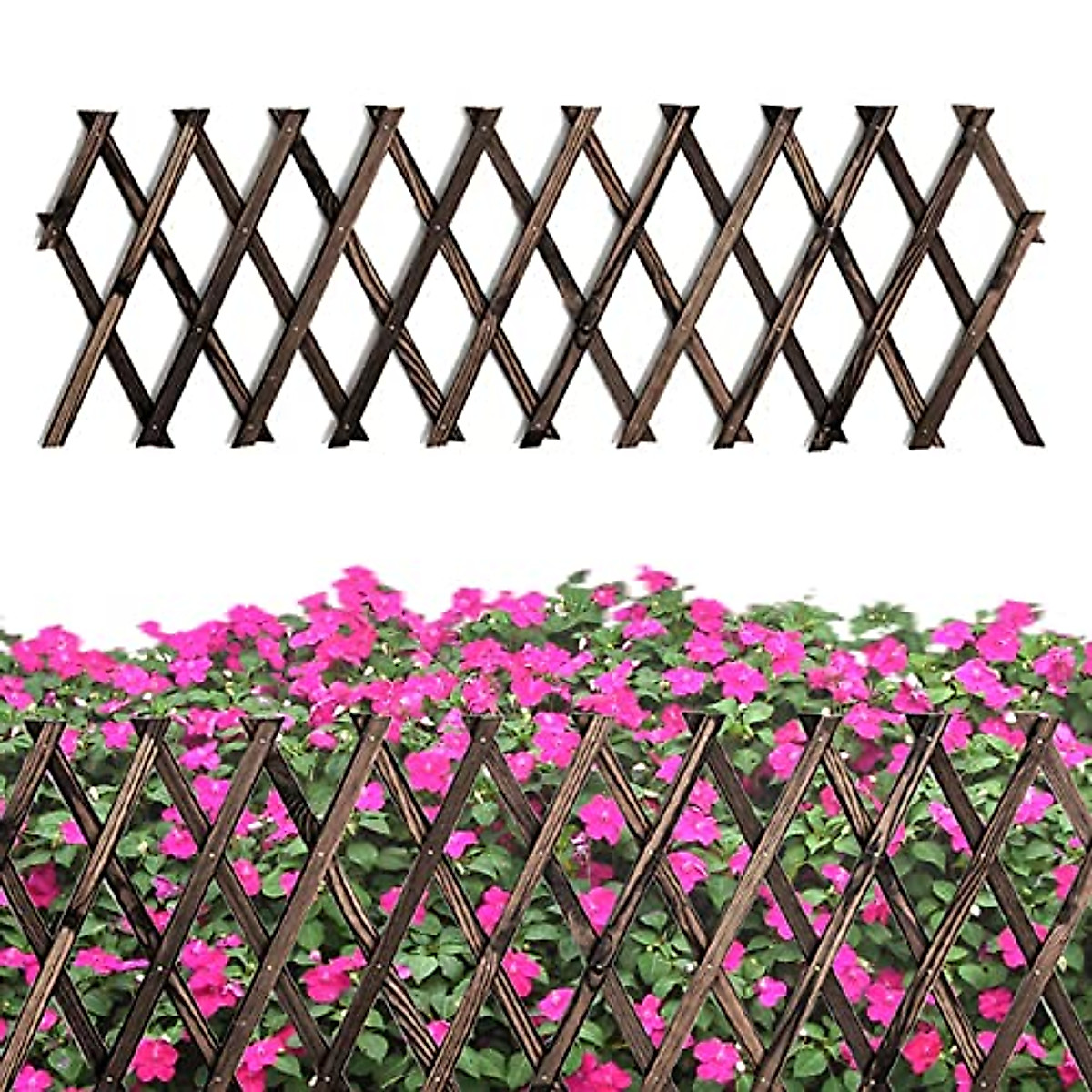 Expandable Garden Trellis, Wooden Lattice Fence Wall Panel Stretchable Decorative Fence Lattice Trellis Frame for Climbing Plants Vine Ivy Rose for Room Patio Garden Decorative Fence (1)