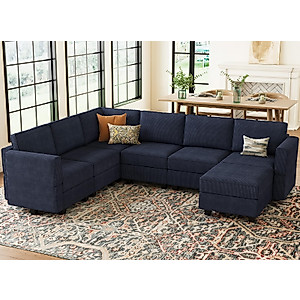 Belffin Modular Sectional Sofa with Storage Ottoman Seats, Corduroy Convertible Oversized Modular U-Shaped Sectional Couch for Living Room, Blue