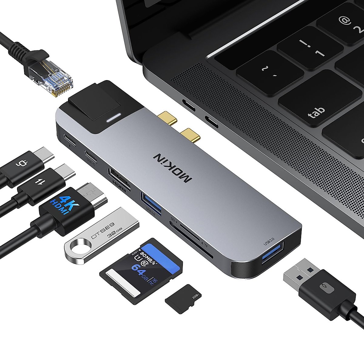 MOKiN USB C Multiport Adapter Hub Mac Dongle for MacBook Pro/Air with 4K HDMI Port, Gigabit ethernet, 2 USB, TF/SD Card Reader, USB-C 100W PD and Thunderbolt 3