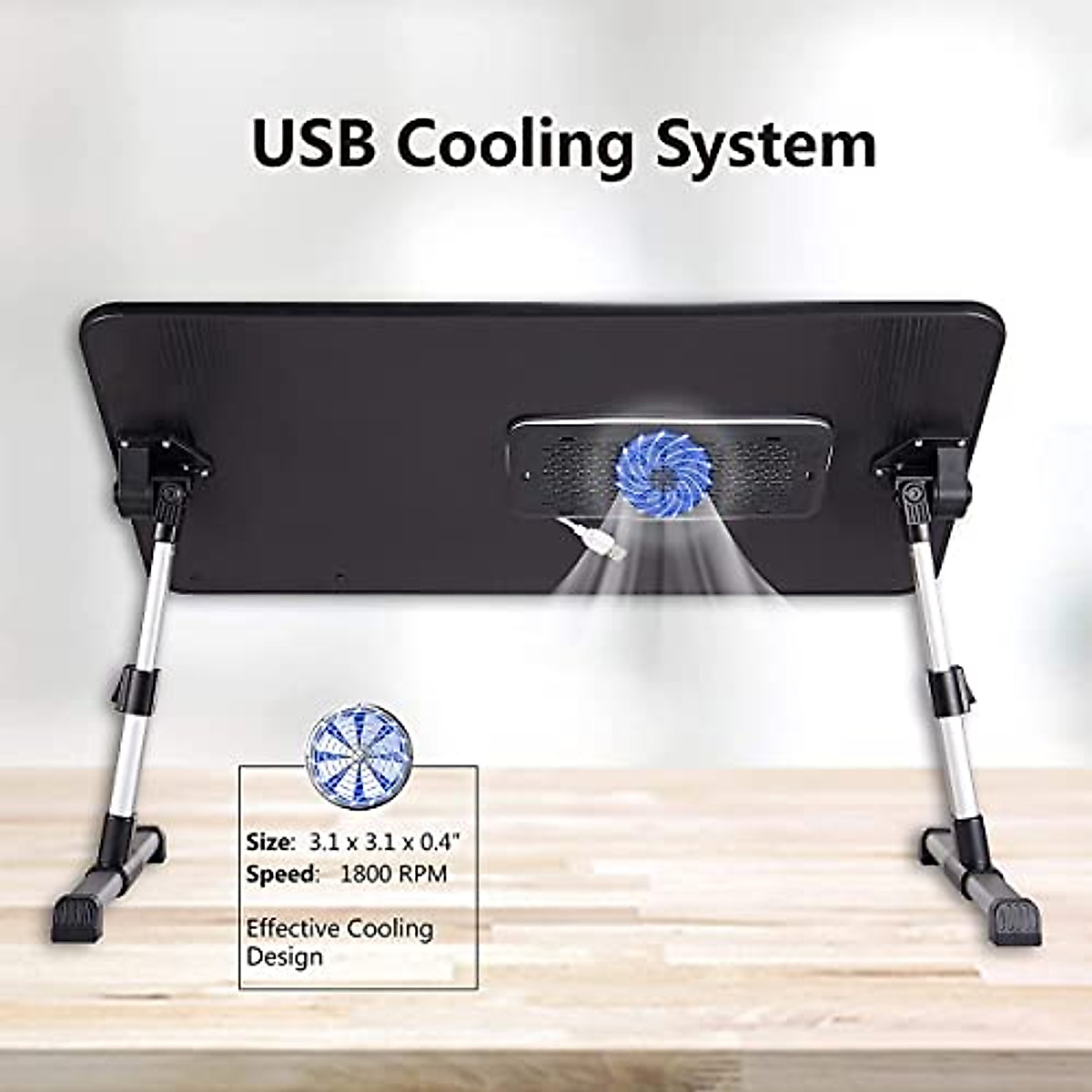 ZEMILY Portable Folding Laptop Stand Holder Study Table Desk Cooling Fan Foldable Computer Desk for Bed Sofa Tea Serving Table Stand