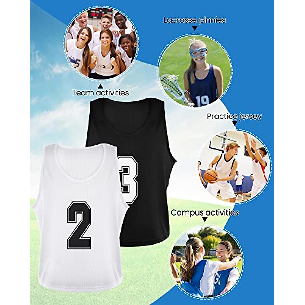 Silkfly 24-Pack Youth Numbered Soccer Practice Jerseys - Scrimmage Vests for Teens in Black & White
