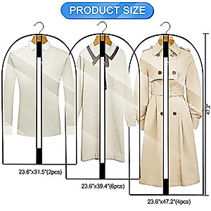 12 Pack See Through Breathable Clothes Covers with Zip, Water-proof Dust-proof Garment Covers Bags MothProof Dress Bag Covers Damp-proof Mens Suit Storage Bag for Wardrobe Storage and Travel