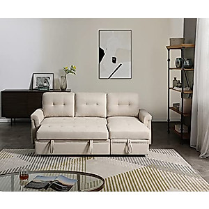 uhome Upholstered Sleeper Sofa with USB Ports sectional Couch Reversible Sofabed, Full XL, Beige