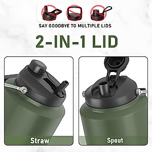 Cafezi 1 Gallon Water Jug Insulated, 2-in-1 Lid, Flip Straw and Spout, Vacuum Insulated Stainless Steel Gallon Water Bottle for Cold & Hot Drinks, Leak Proof, Great for Workouts, Yoga, Fishing, Hiking