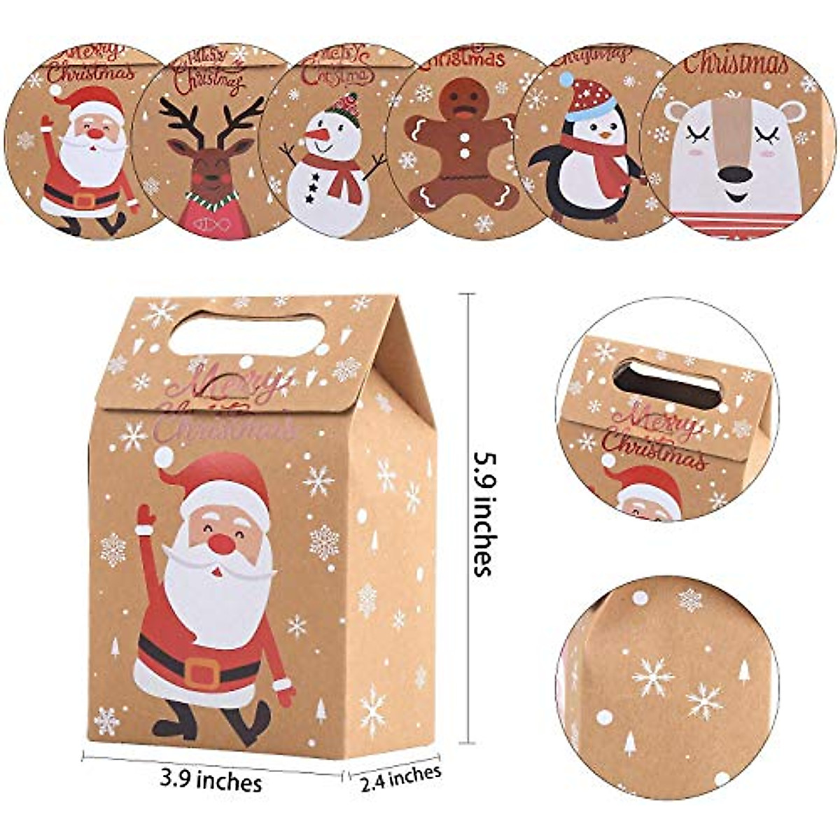 STEFORD Christmas Kraft Paper Gift Boxes,24PCS Christmas Candy Gift Treat Bags for Xmas Party Supplies