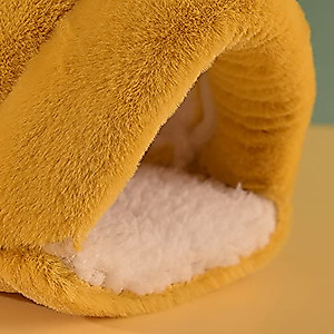 JENPECH Hamster House Cartoon Design - Warm Comfortable Semi-Closed Guinea Pig Hideout Hamster Accessories Hamster Bed for Rodent/Guinea Pig/Rat/Hedgehog Brown XL