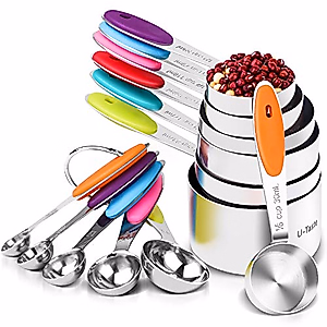 U-Taste 12 Piece Measuring Cups and Spoons Set in 18/8 Stainless Steel : 7 Measuring Cups & 5 Measuring Spoons