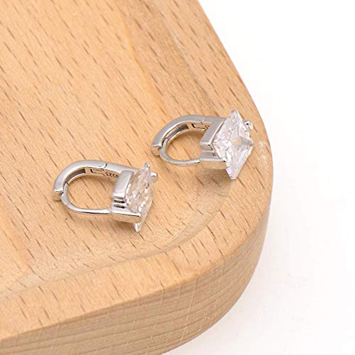 925 Sterling Silver Cubic Zirconia Princess Cut Huggie Earrings Studs