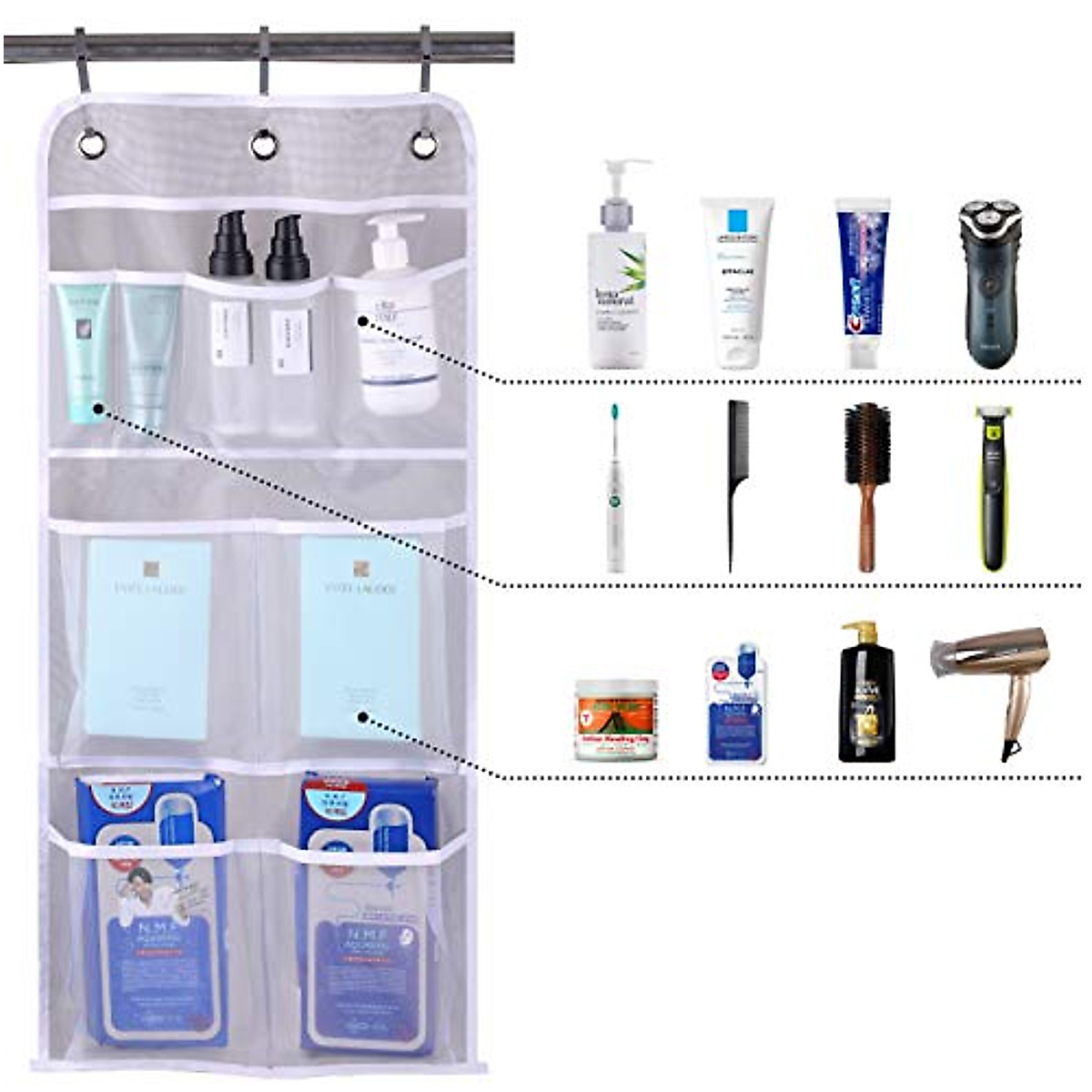 MISSLO Hanging Mesh Pockets Hold 340oz/1000ml Shampoo Shower Organizer with Over the Door Hooks