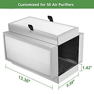 50 Replacement Filter Compatible with 50 Air Pur ifier, 3 in 1 Pre-filter, H13 True HEPA Filter and Activated Carbon, 1 Pack