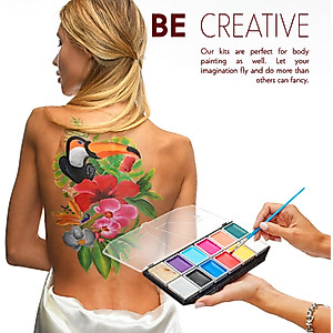 Face Paint Kit – Dermatologically Tested – Non-Toxic & Hypoallergenic – Professional Face Painting Kit for Kids & Adults – Cosplay Makeup Kit – Easy to Apply & Remove – Leakproof Dry Glitters