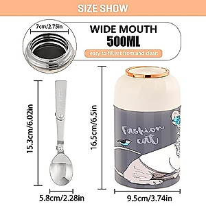 CUPADA Fashion Sphynx Cat Food Jar, Funny Kitty Insulated Hot Food Jars Vacuum 17OZ with Folding Spoon for Work Trip Picnic Camping