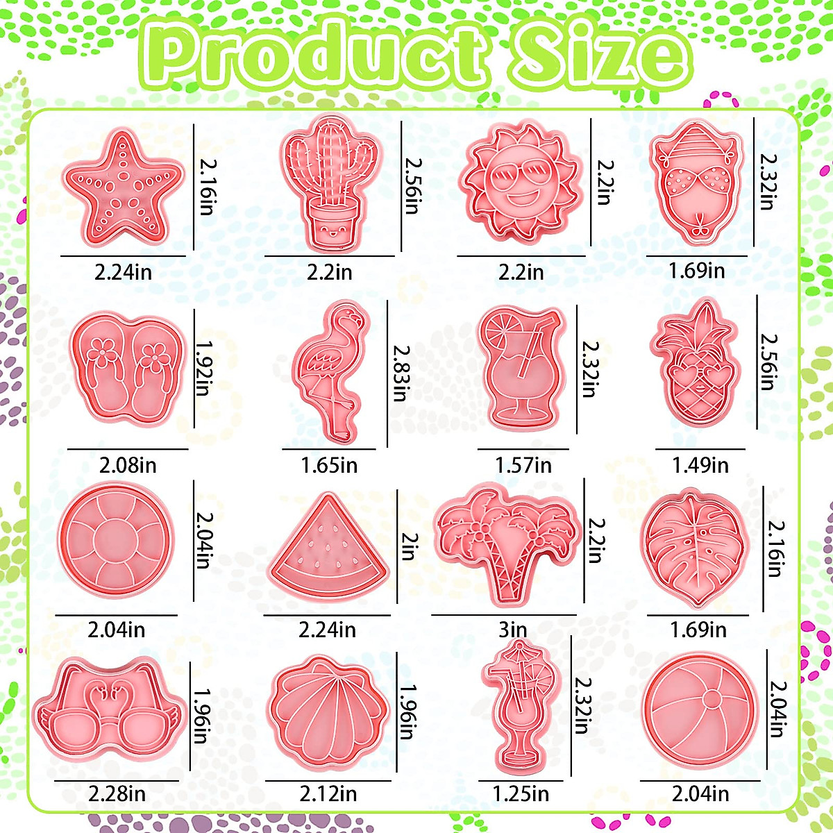 16 Pcs Summer Beach Cookie Cutters with Plunger Stamps Set Hawaiian Biscuit Mold 3D Fondant Cookie Stamper Pineapple Flamingo Cactus Sun Starfish Seashell Palm Tree for Baking Supplies