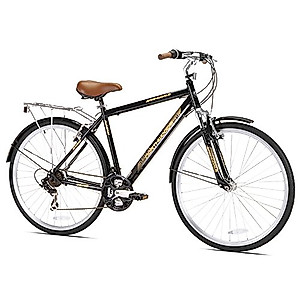 Kent International Springdale Hybrid Bicycle, Black | 700c ‎Hybrid Bike with 21-Speed Rear Shimano Derailleur Drivetrain | Lightweight Mountain Bike with Aluminum Frame for Premium Cycling | Men