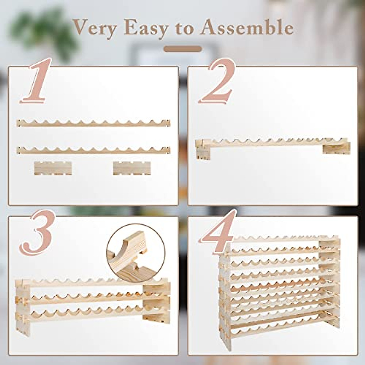 ZenStyle 6 Tier Premium Wood Wine Rack Storage Stand 72 Bottles Capacity Stackable Storage Display Shelf Floor Freestanding Wine Cabinet, Wobble-Free