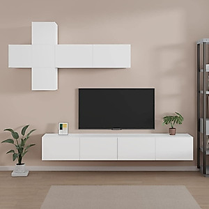 vidaXL TV Cabinet Set 7 Piece Home Bedroom Living Room Entertainment Center Console HiFi Cabinet TV Stand Media Unit Furniture White Engineered Wood