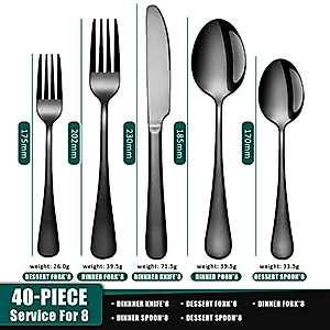 Black Silverware Set, SuperCook 40 Piece Flatware Set for 8, Stainless Steel Cutlery Eating Utensils, Mirror Finish Tableware include Knife Fork Spoon, Dishwasher Safe for Daily Used