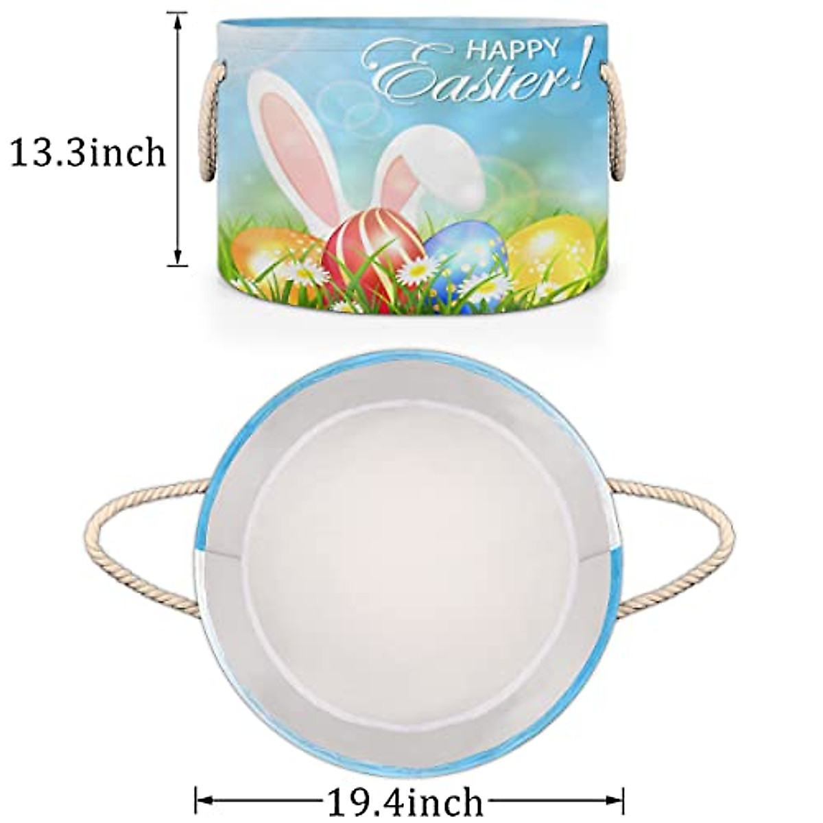 Happy Easter Eggs And Rabbit Large Round Baskets for Storage Laundry Baskets with Handles Blanket Storage Basket for Bathroom Shelves Bins for Organizing Nursery Hamper Girl Boy