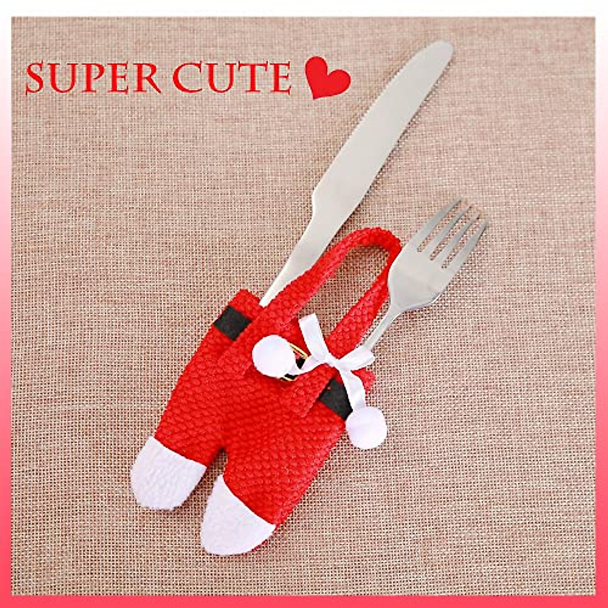 Warmstor 8 Pieces Christmas Santa Claus Silverware Holders Tableware Holder Knife Fork Pouch Bag for Xmas Tree, Restaurant Hotel Party Holiday Festival Celebration Table Decoration