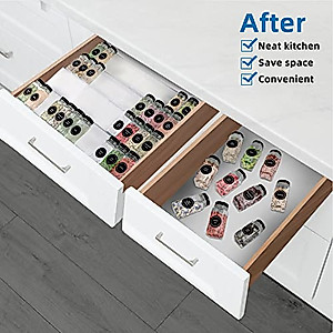 SZWQILIN Spice Drawer Organizer,Spice Rack Drawer for Kitchen, 4 Tier Acrylic Drawer Spice Organizer for Jars and Packets,Expandable From 11" to 22" 8 Pack (Clear)