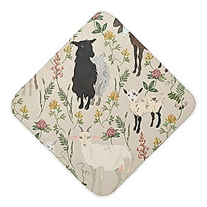 Goat Sheep Cow Flower Hooded Baby Towel Cartoon Animal Plant Baby Bath Towel Unisex Soft Organic Cotton Washcloths Toddlers Shower Gifts for Boys Girls Newborn 30 x 30 in